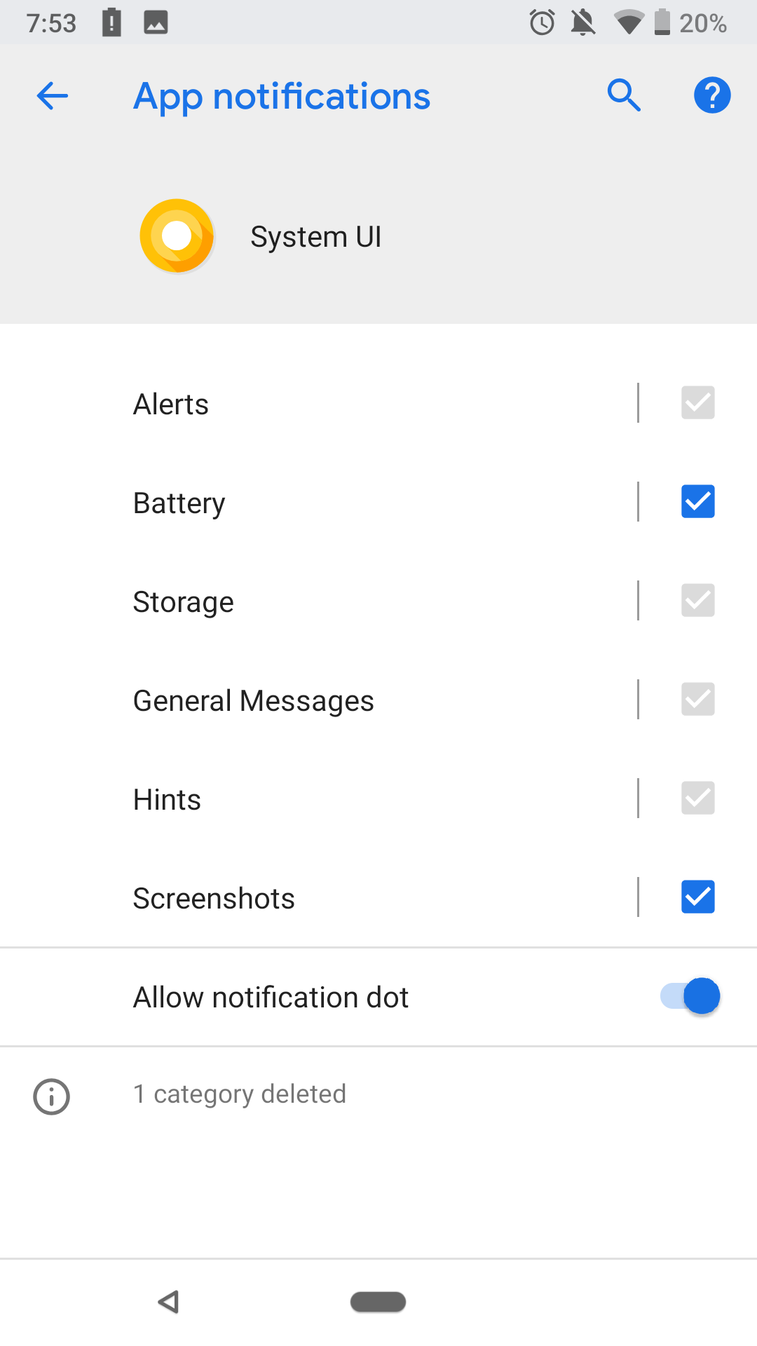 Android P lets you disable some of System UI and Android System's notifications, like battery ...
