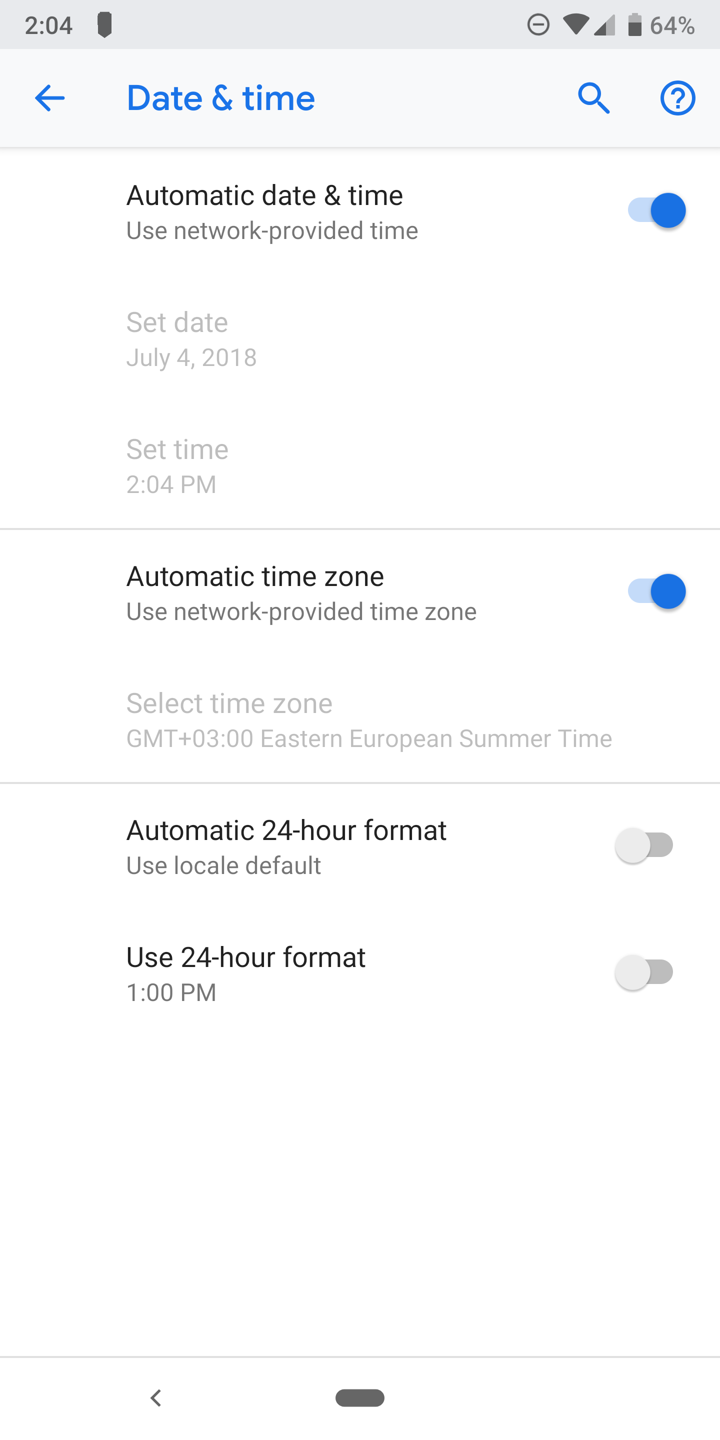 Android P adds automatic setting for 24-hour time format