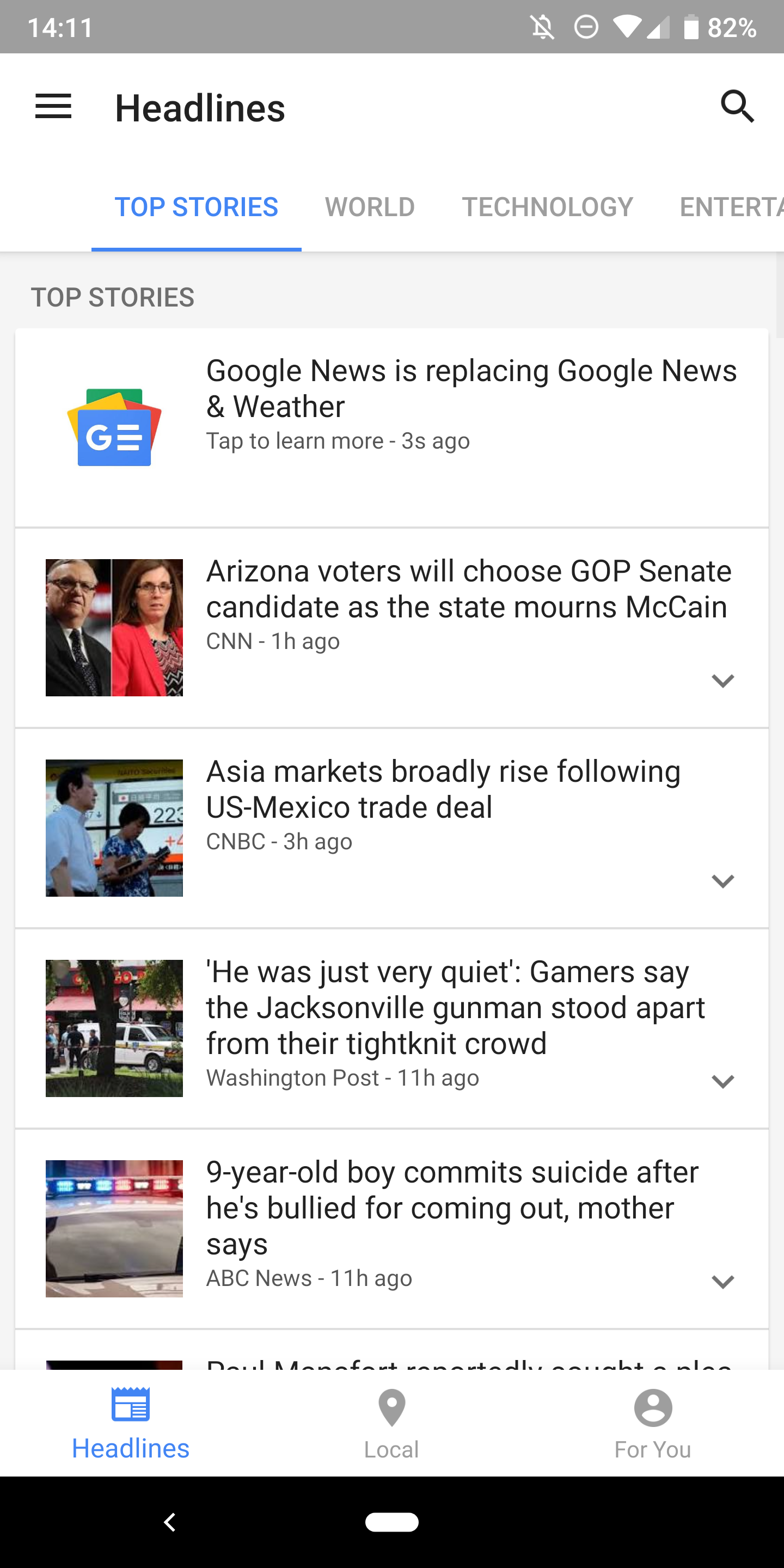 Google News & Weather directs users to the updated Google News