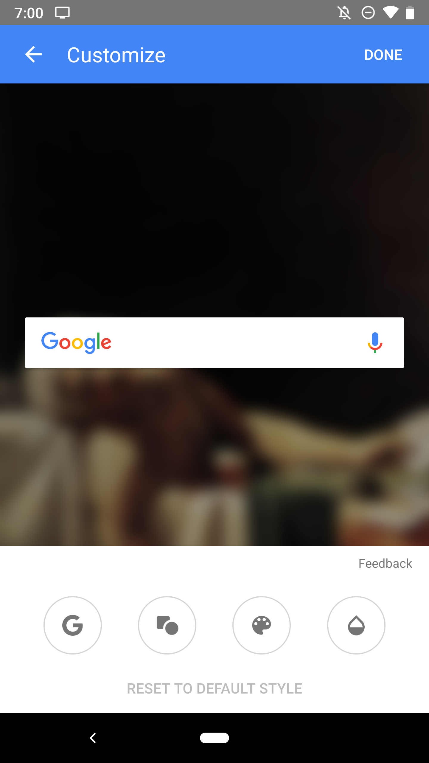 Google search widget customization silently returns