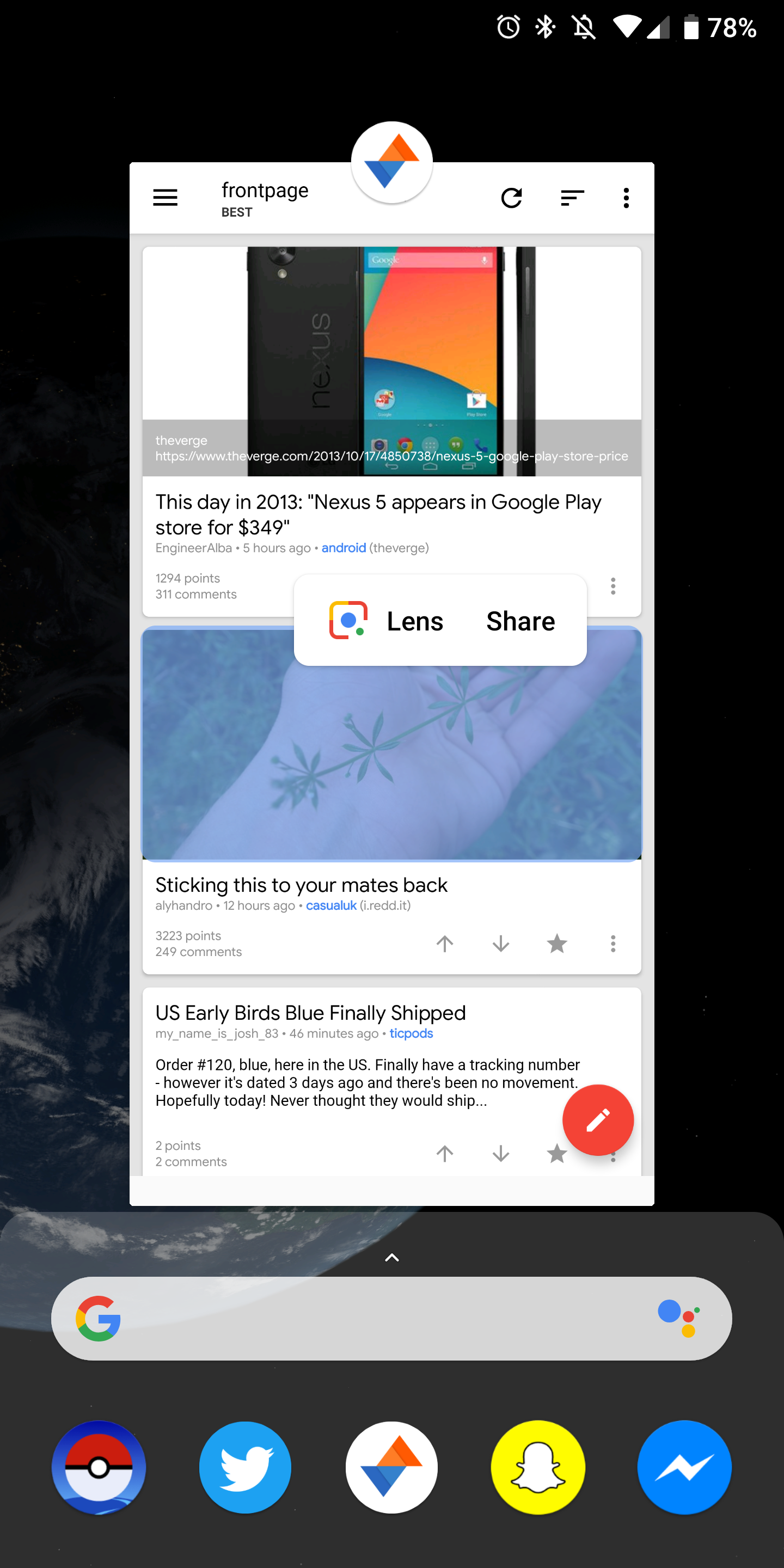Google Lens option shows up when selecting images in Overview on ...