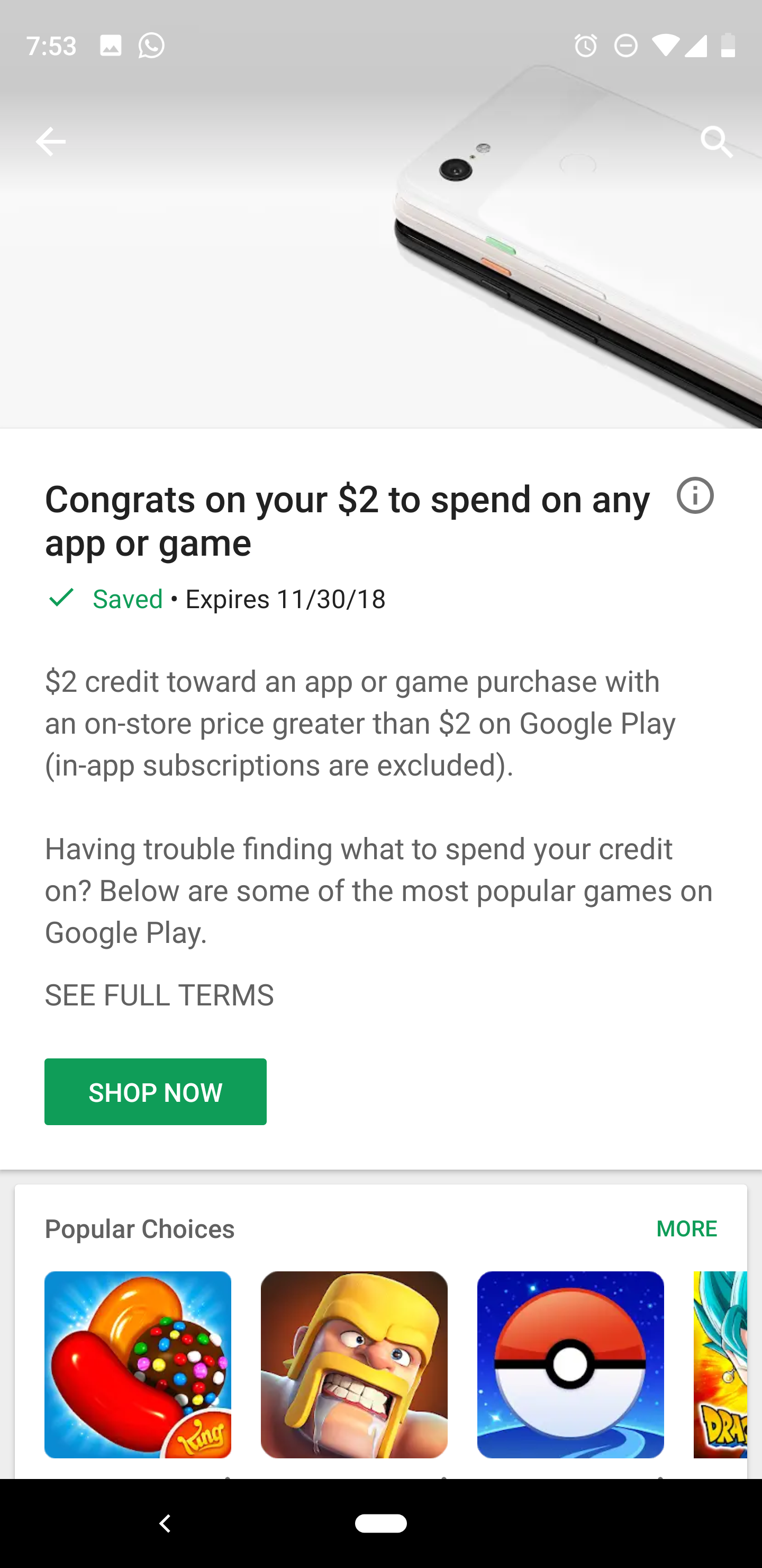 Check your Play Store app—Google is giving away $2-5 credits