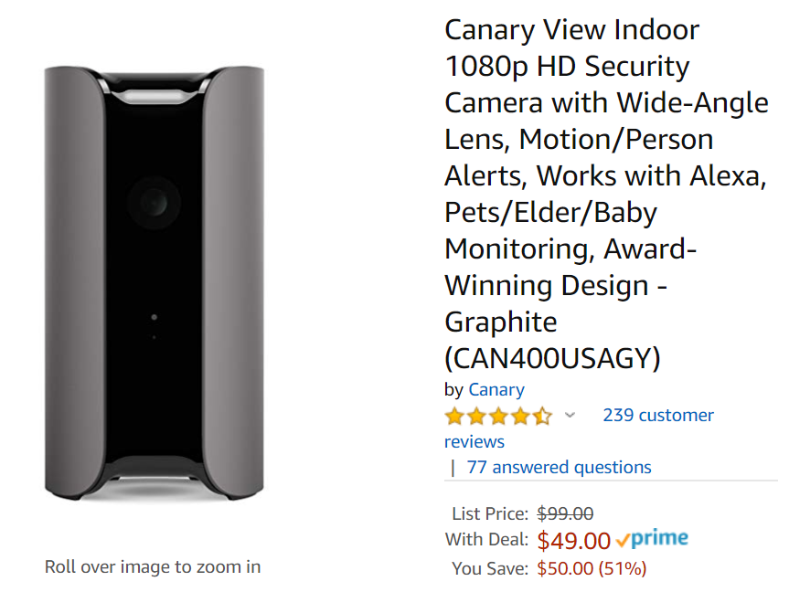 Canary View smart indoor camera is $50 (half off) at several retailers