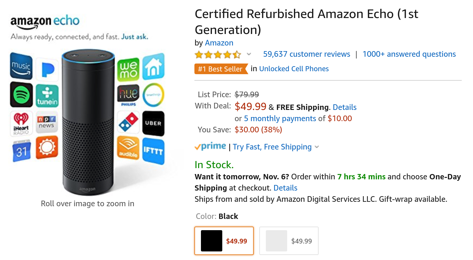 You can pick up a refurbished 1st-generation Amazon Echo for just $50 ...
