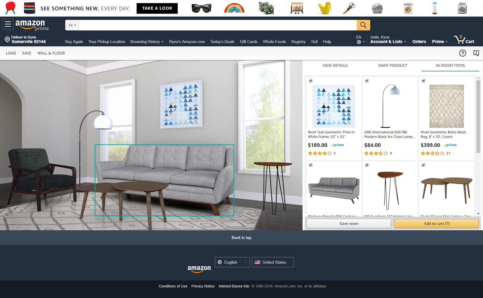 Amazon's new Showroom lets you preview furniture in a virtual living room