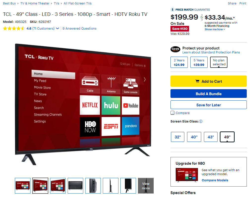 Score a 49" TCL Roku TV for just $200 (1080p) or $280 (4K)
