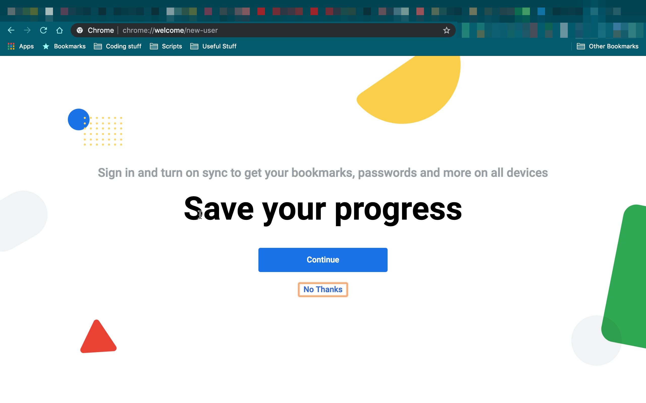 Chrome testing colorful new setup screen to welcome aboard users