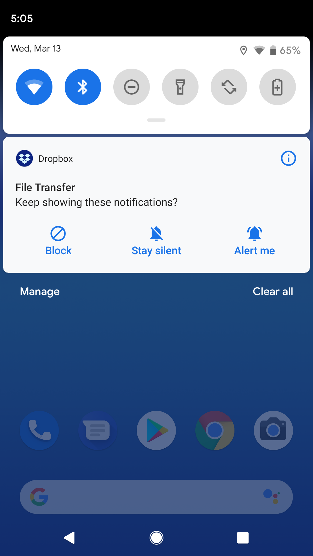 Swiping left on Android Q notifications shows snooze controls