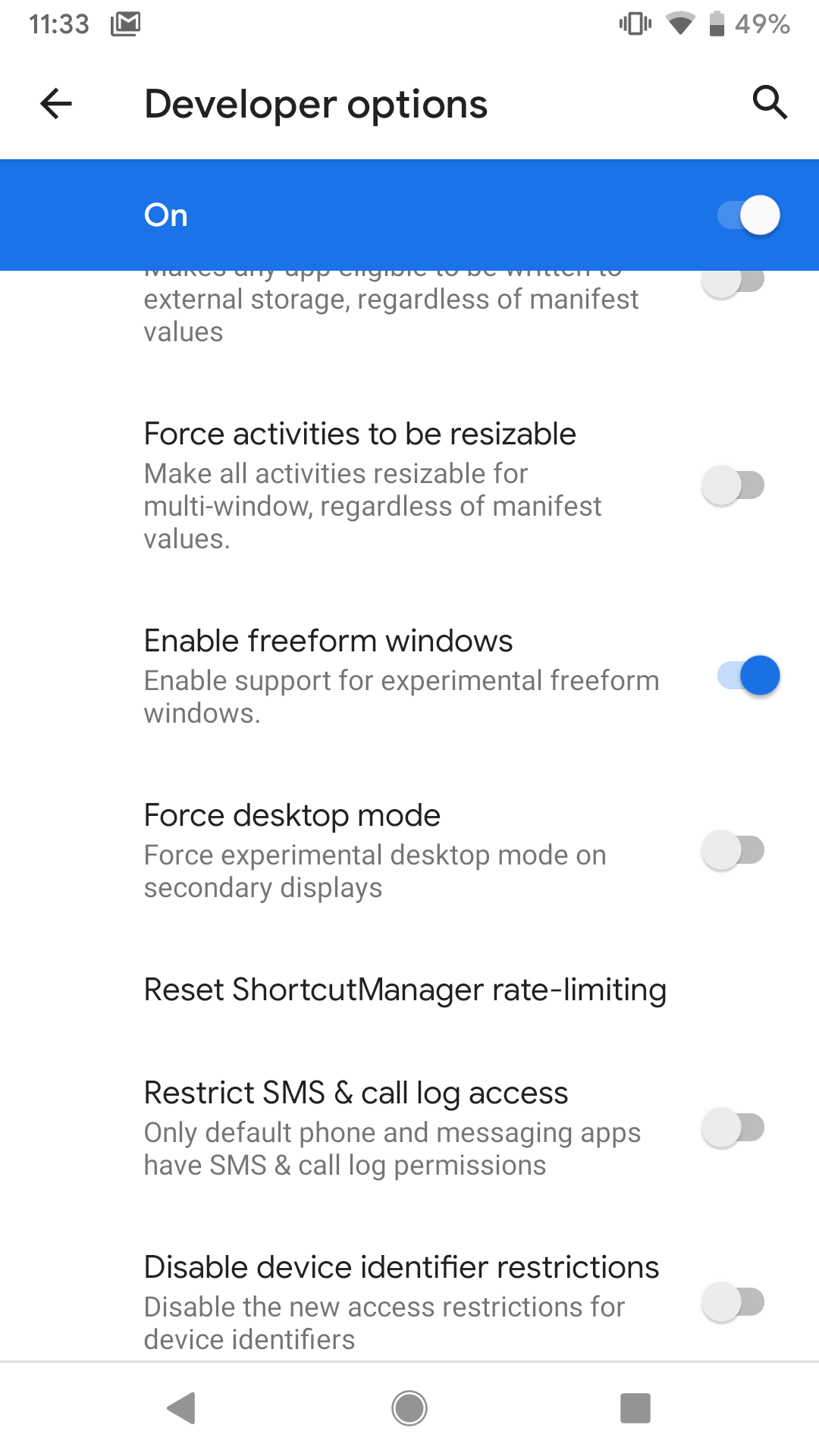 Freeform windows can be enabled in Android Q without hacks