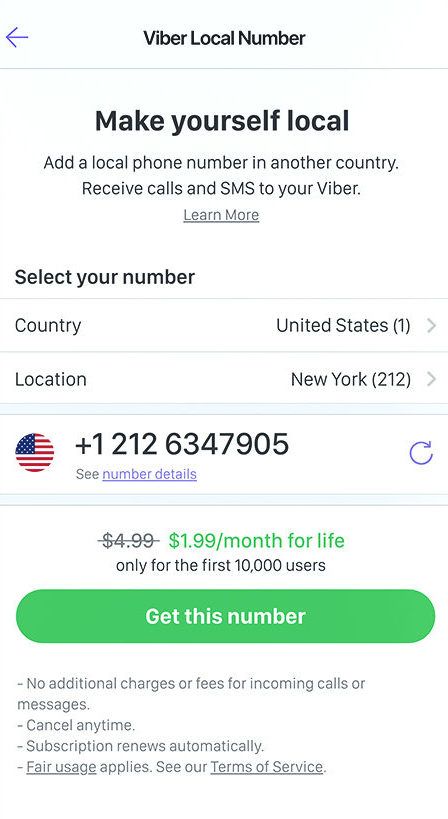 Viber lets you get a US, UK, or Canadian number for people to call and ...
