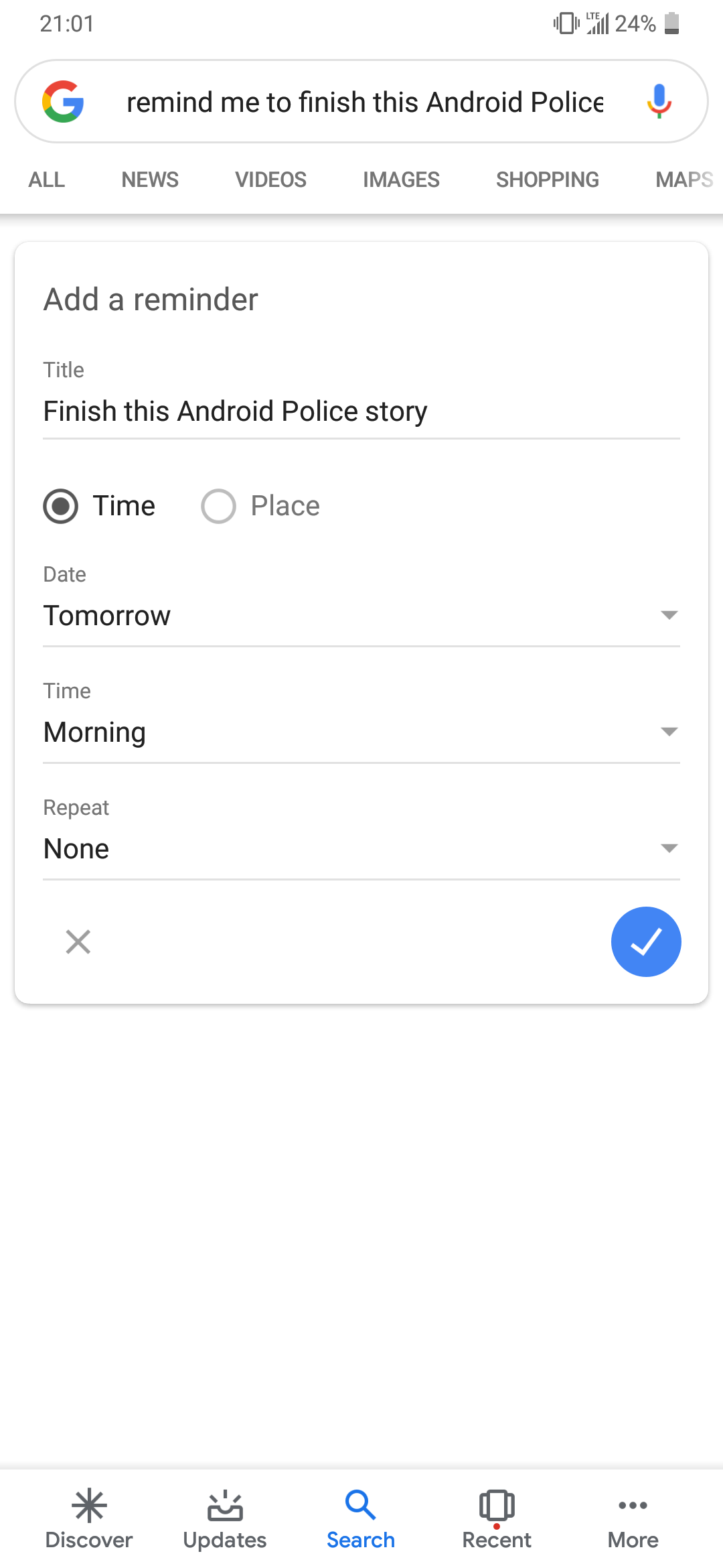 [Update: They're back] Google reminders are broken in search, again