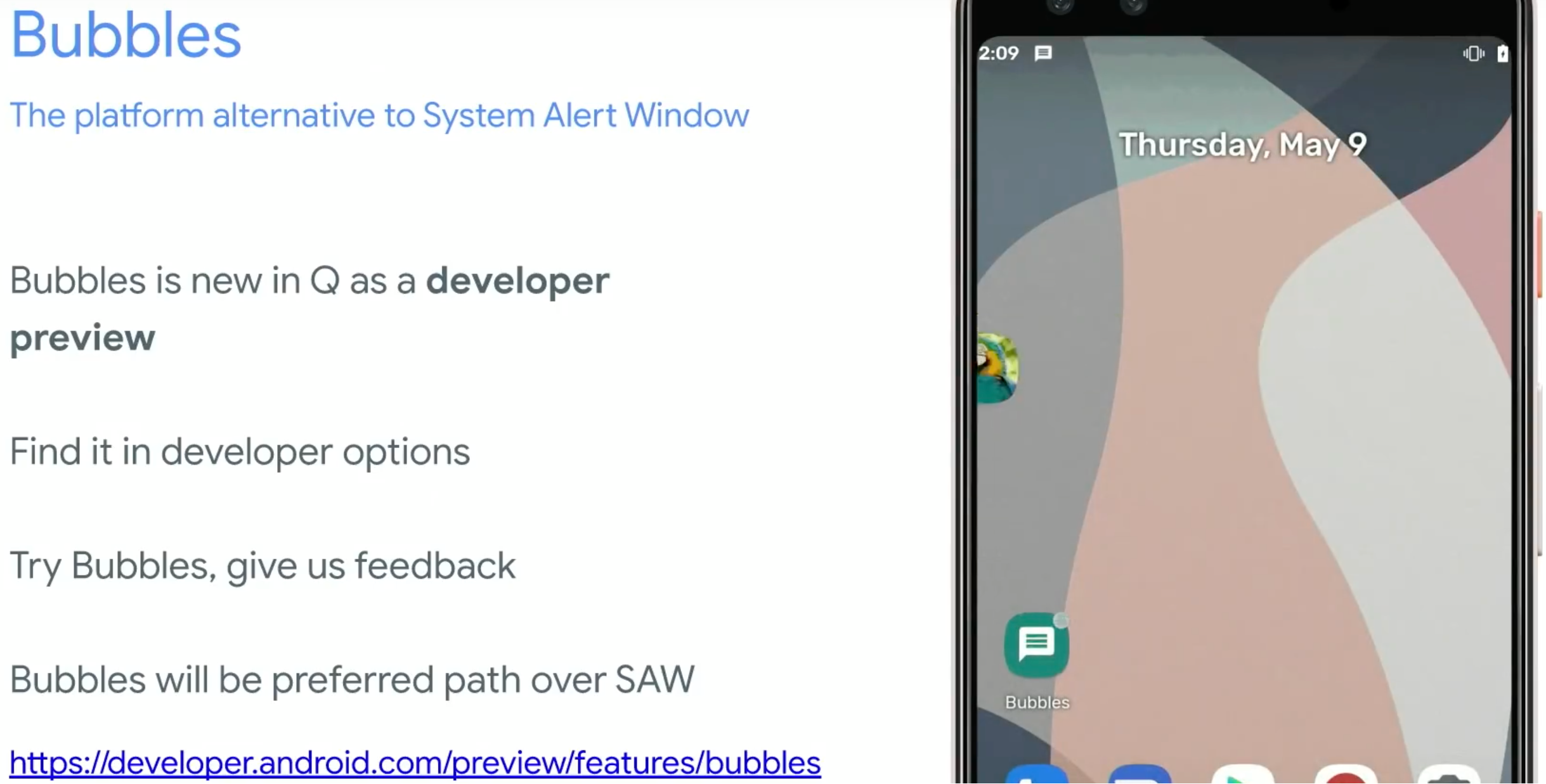 Notification 'Bubbles' will be hidden in Android Q's developer options