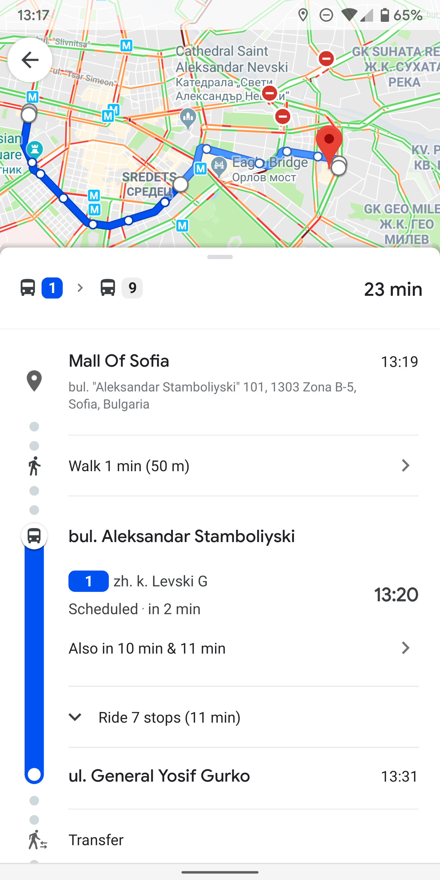 Google Maps adds support for transit directions in Bulgaria