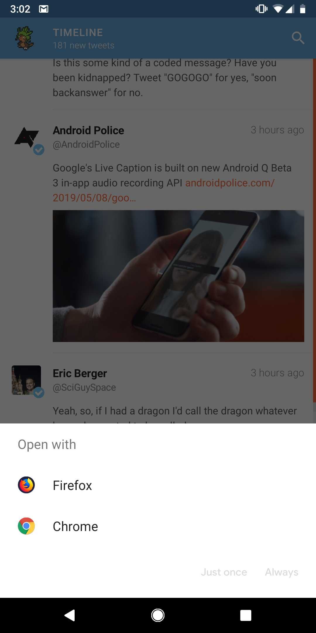 It's easier to swap between browsers on Android Q Beta 3