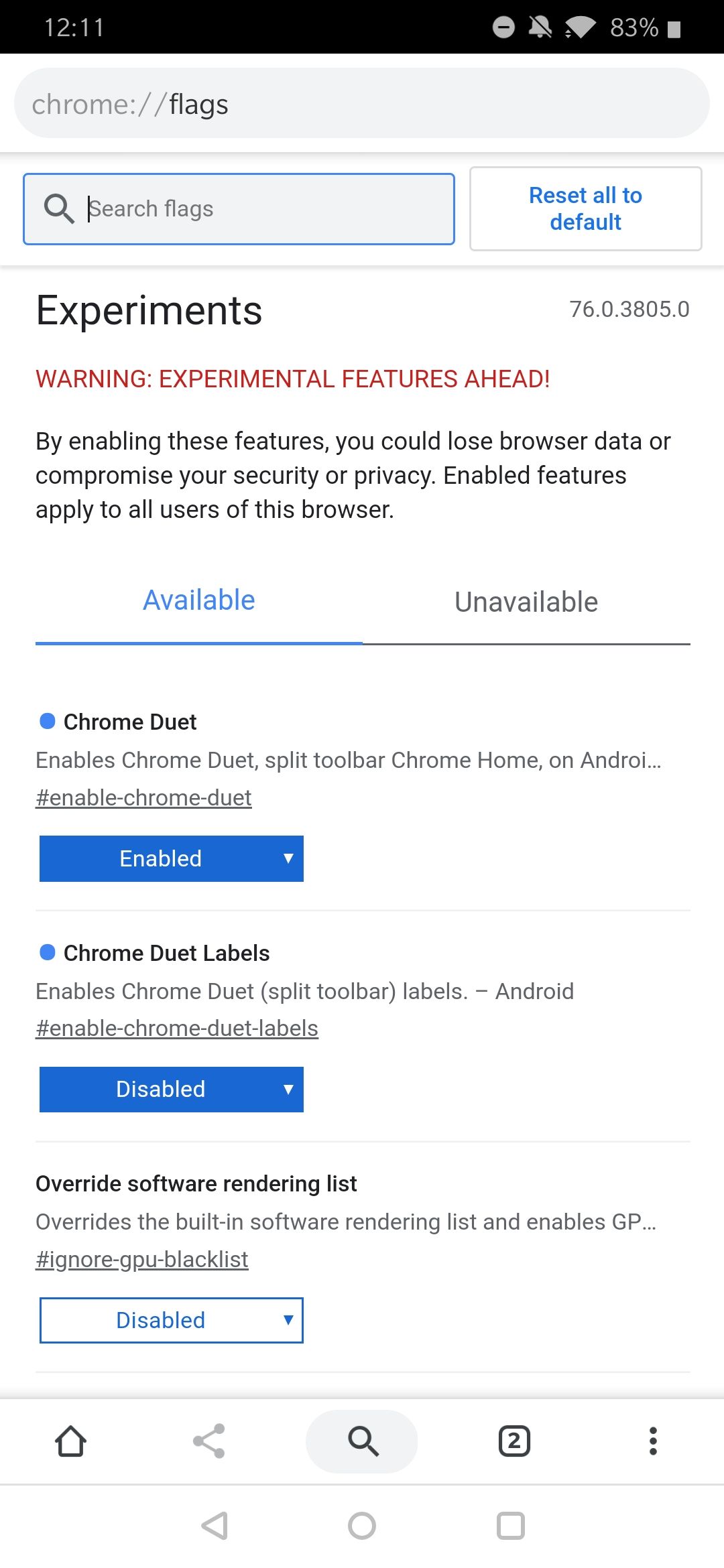 Chrome tests larger Duet bottom bar with labels, but you can disable it