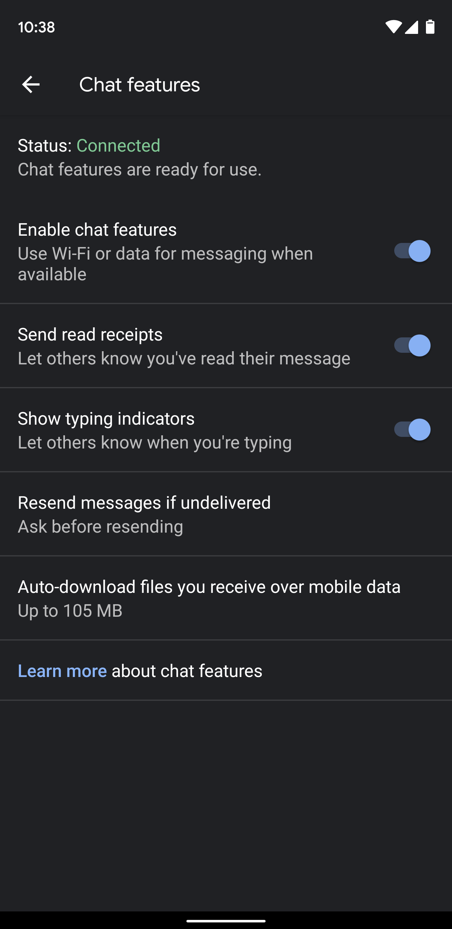 Messages starts showing the status of your RCS connection