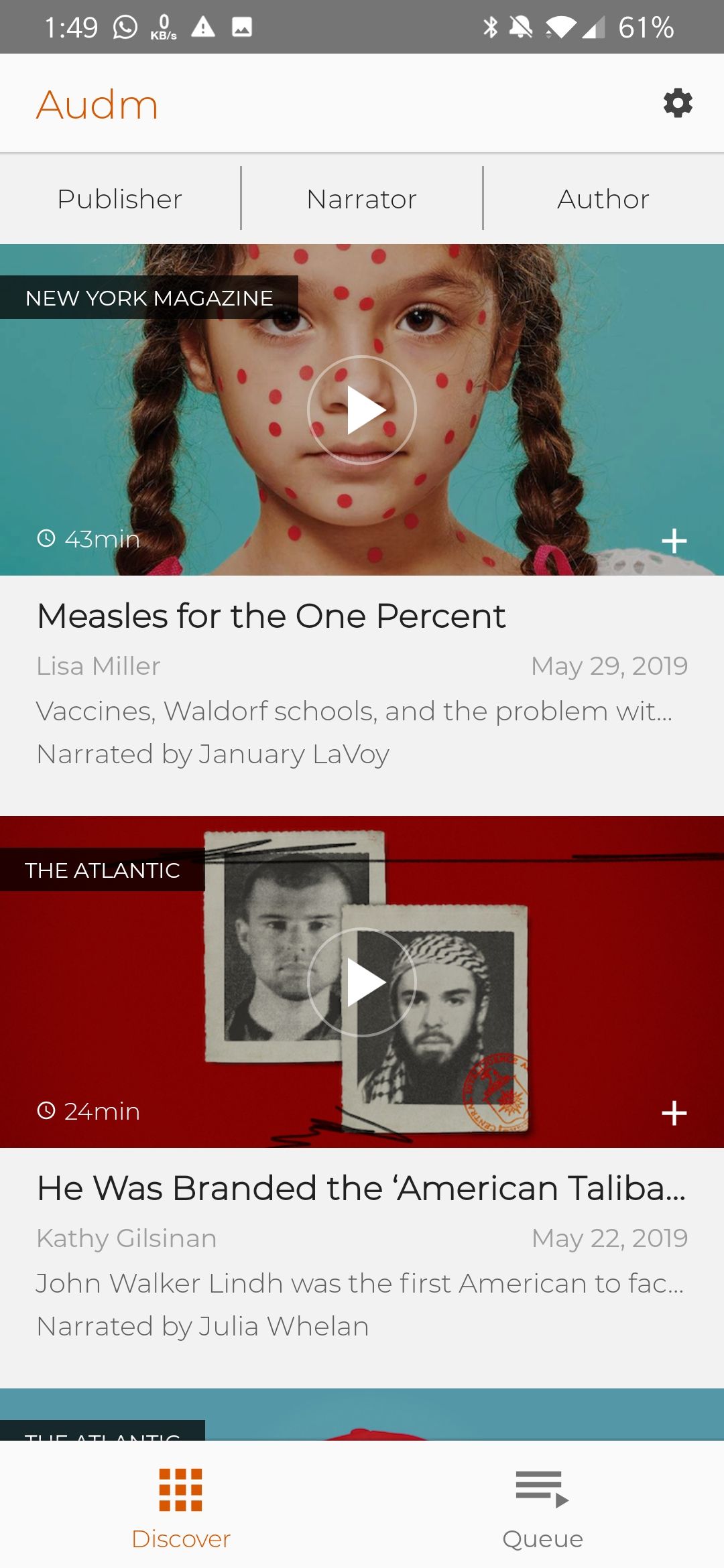 Audm is a long-form news narration app now available for Android