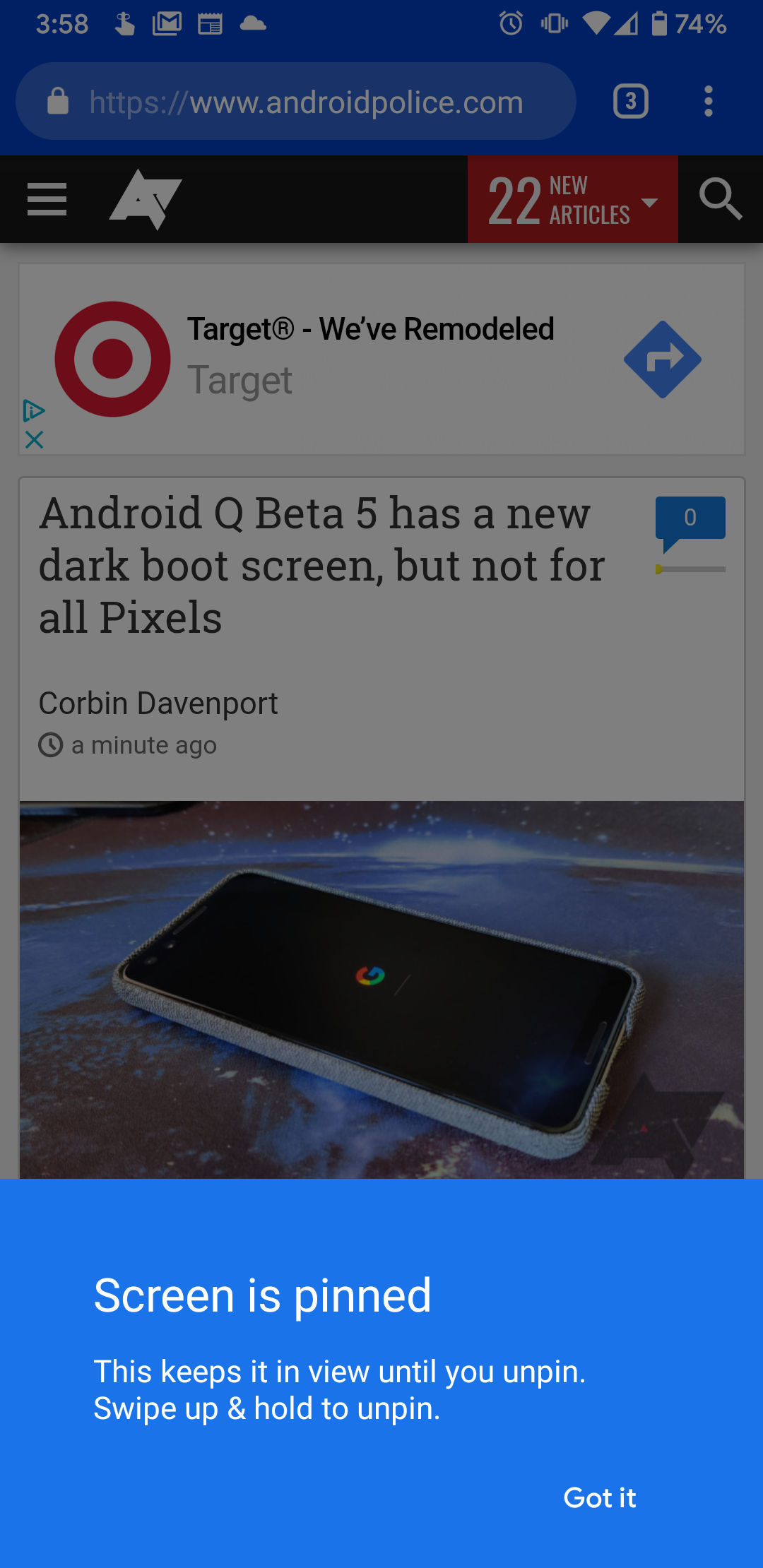 Screen pinning is now fixed and available when using gesture navigation on Android Q Beta 5