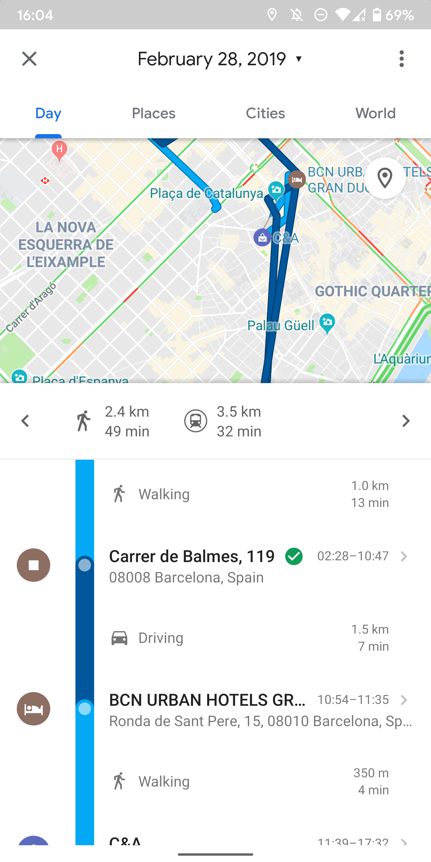 Visually enhanced Google Maps timeline groups visited places by ...