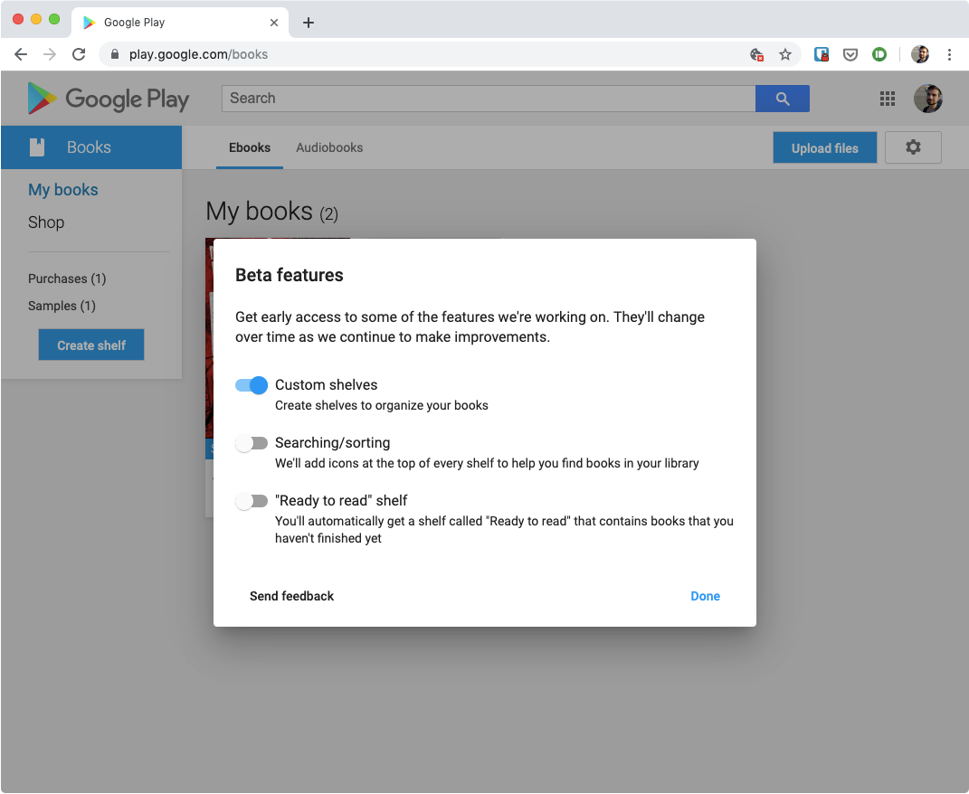 Google Play Books website lets you opt in to specific beta features ...