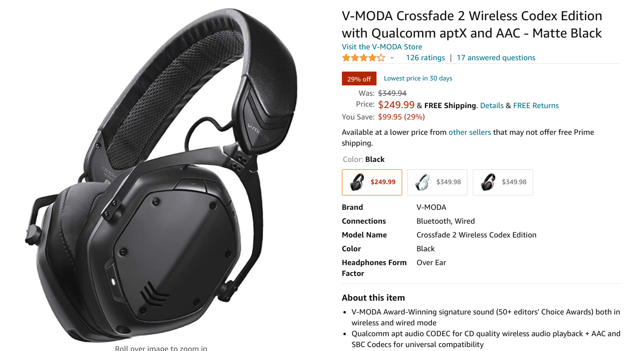 V-MODA Crossfade 2 Wireless Codex Edition headphones are $250 ($100 off ...