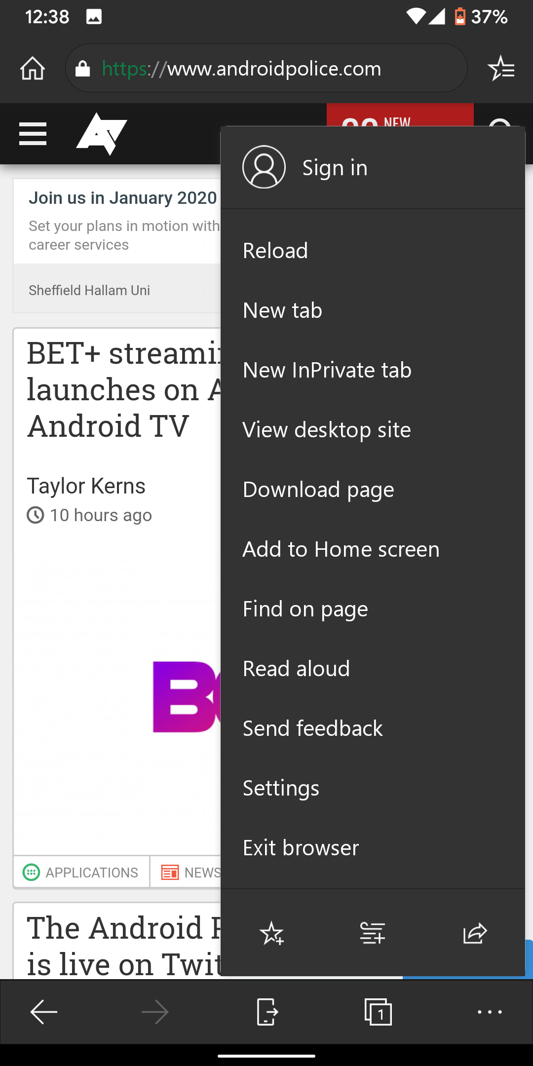 Microsoft Edge for Android now supports Android 10's dark mode settings
