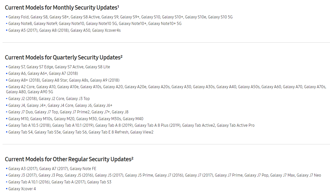 Samsung drops security updates for three devices, demotes others to ...