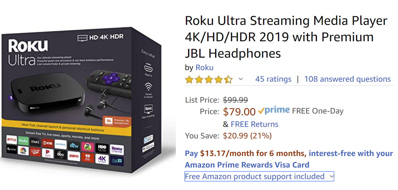 Roku Ultra 2019 and JBL headphones bundle is on sale now for $79 ($21 off)