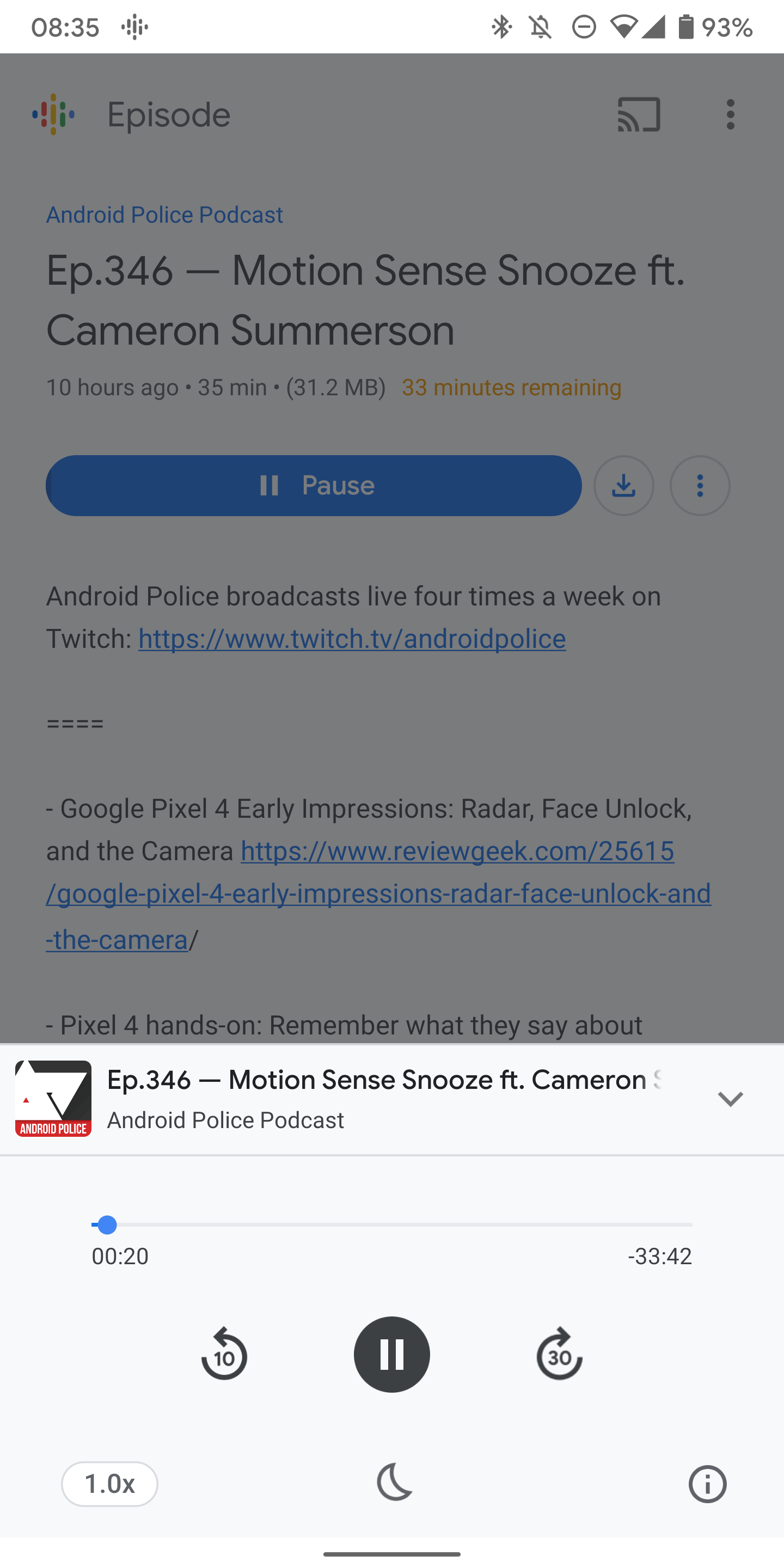 Google Podcasts receives larger Now Playing UI