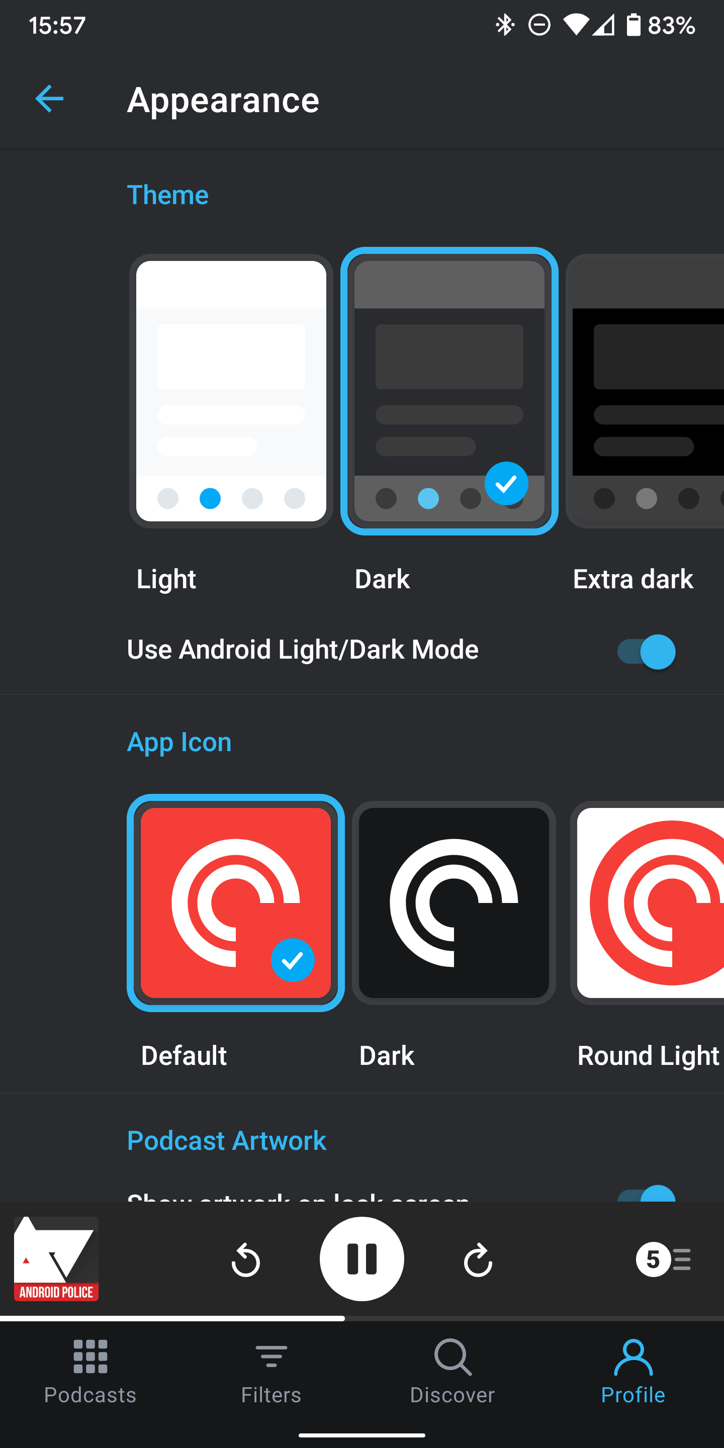 [Update: Now in stable] Pocket Casts now respects the system dark mode ...