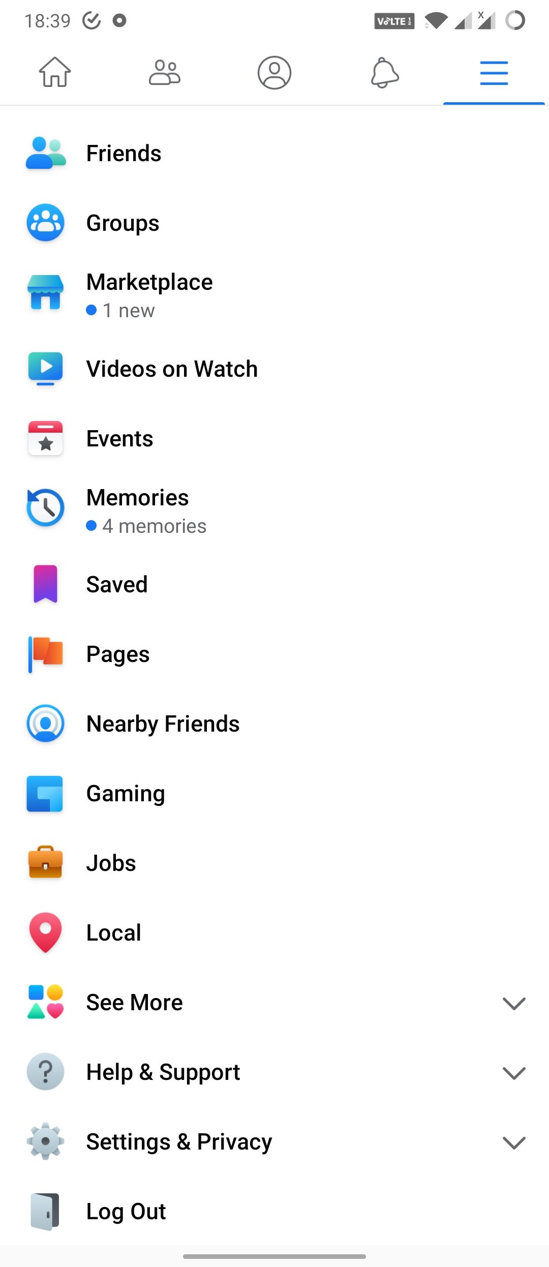 The Facebook app has a new, very blue menu