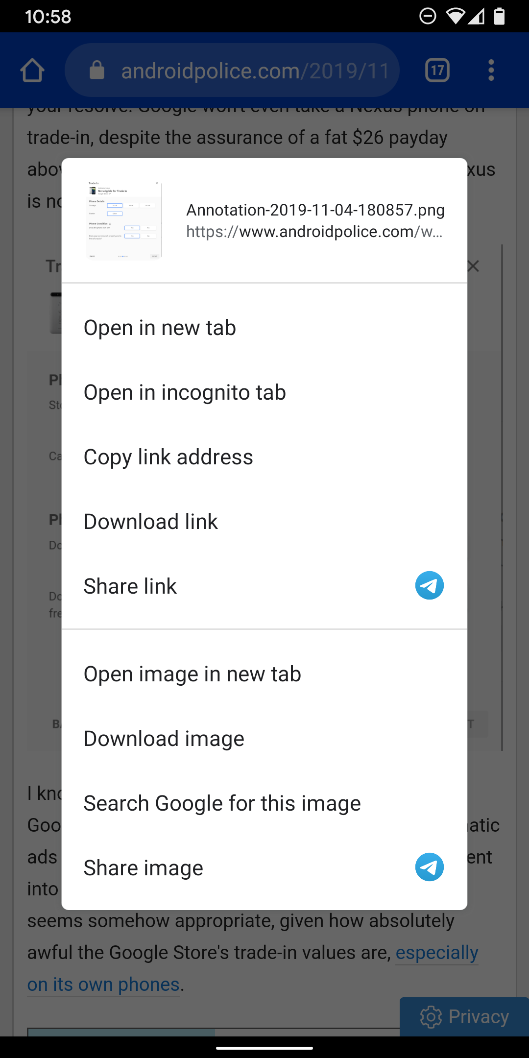 Google Chrome 78 has a redesigned long-press context menu