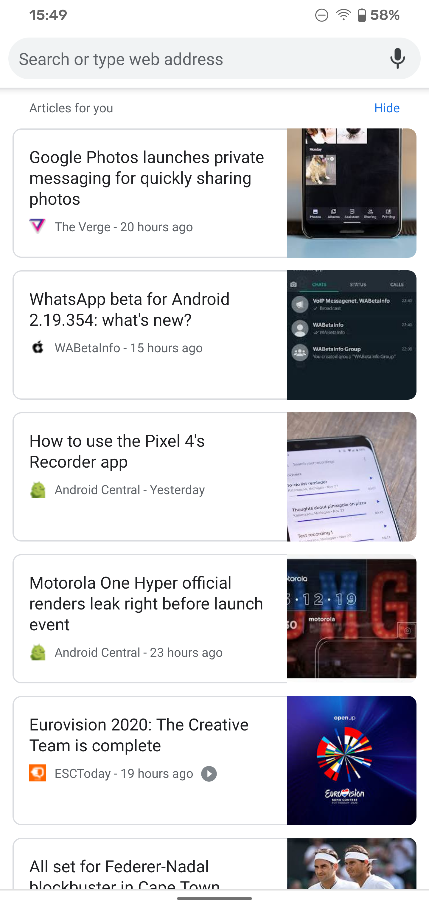 Chrome gets larger thumbnails and snippets for recommended articles on the new tab page