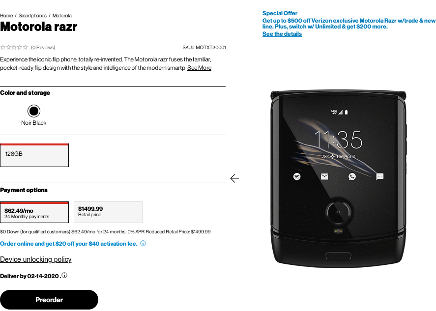 Motorola Razr now available for pre-order at Verizon for $1,500