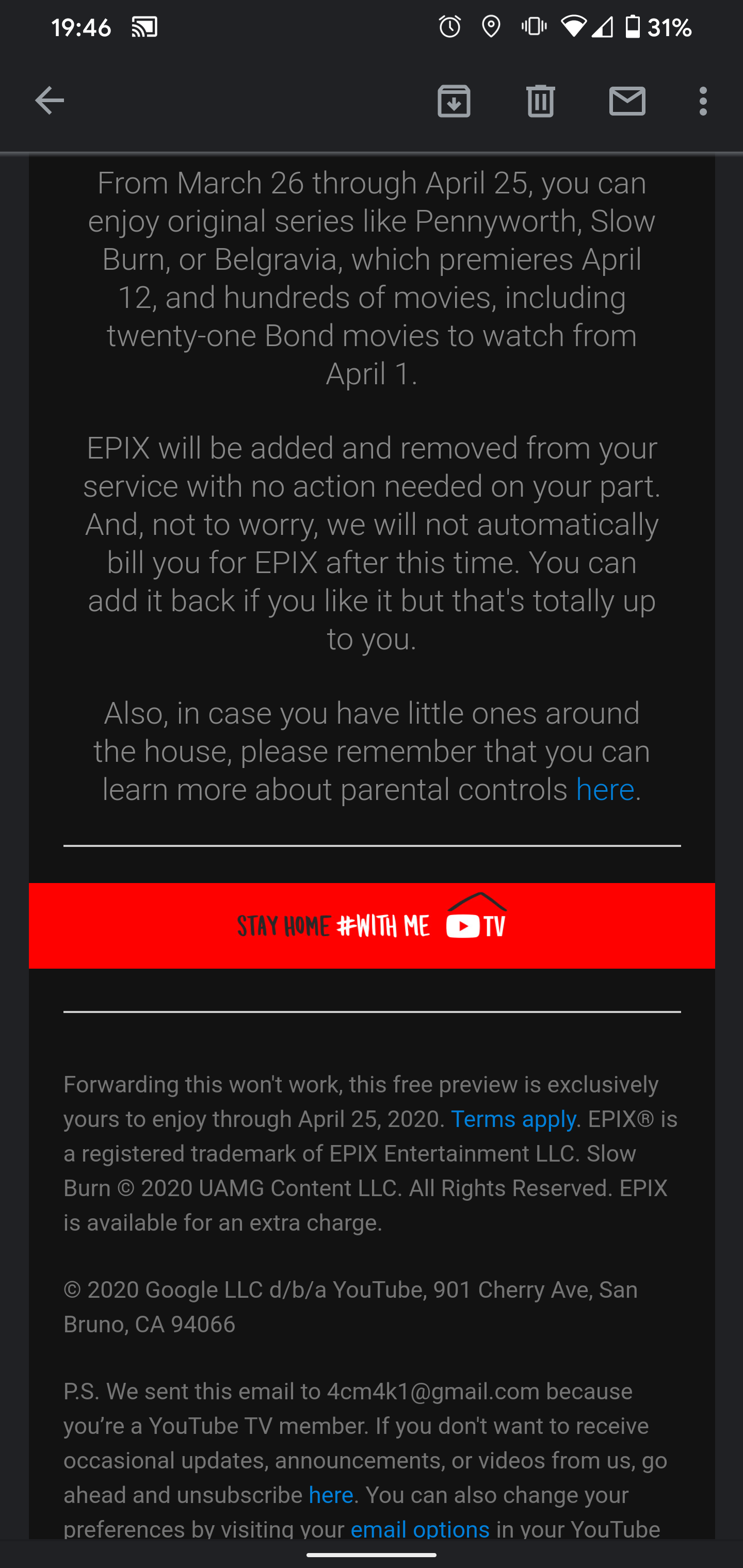 YouTube TV makes EPIX channel free for all subscribers until April 25