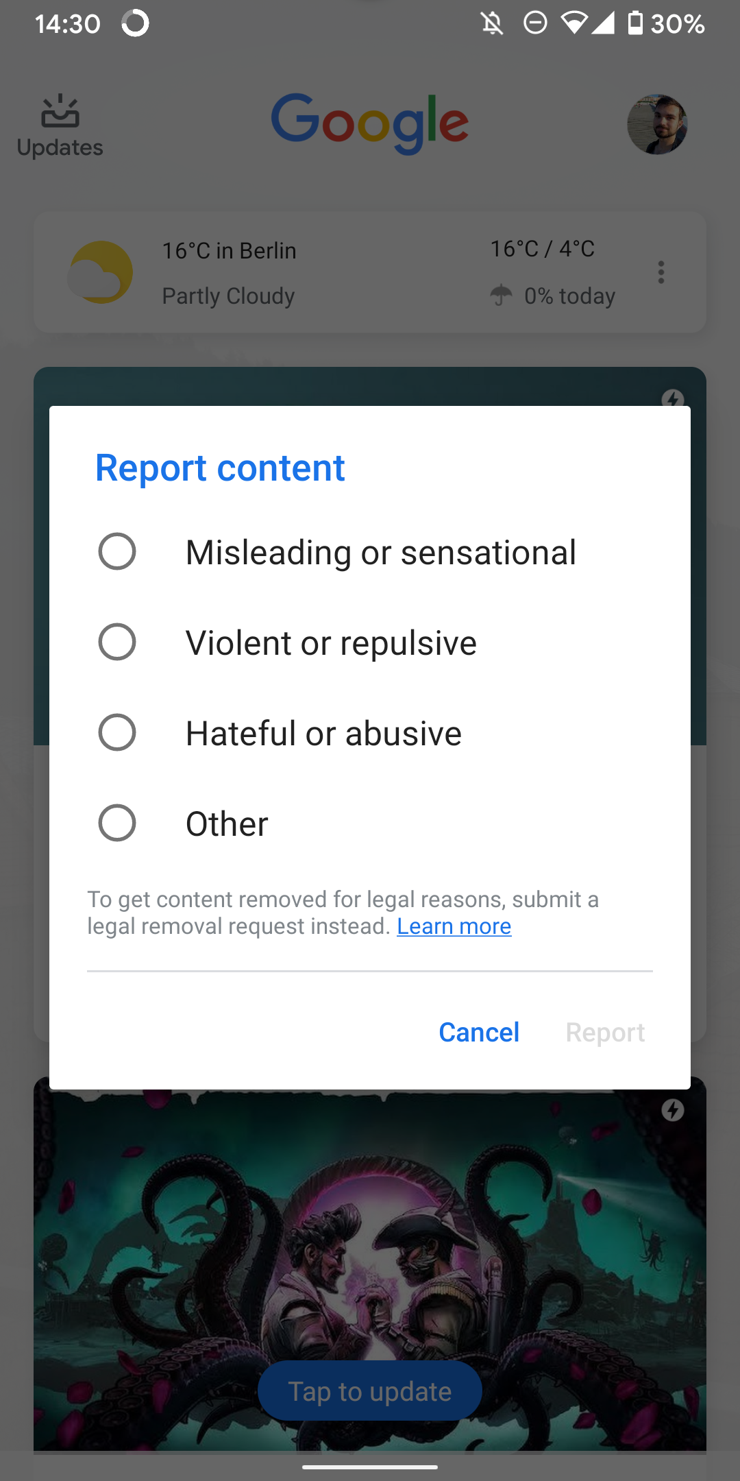 Google Discover finally lets you report inappropriate or misleading content