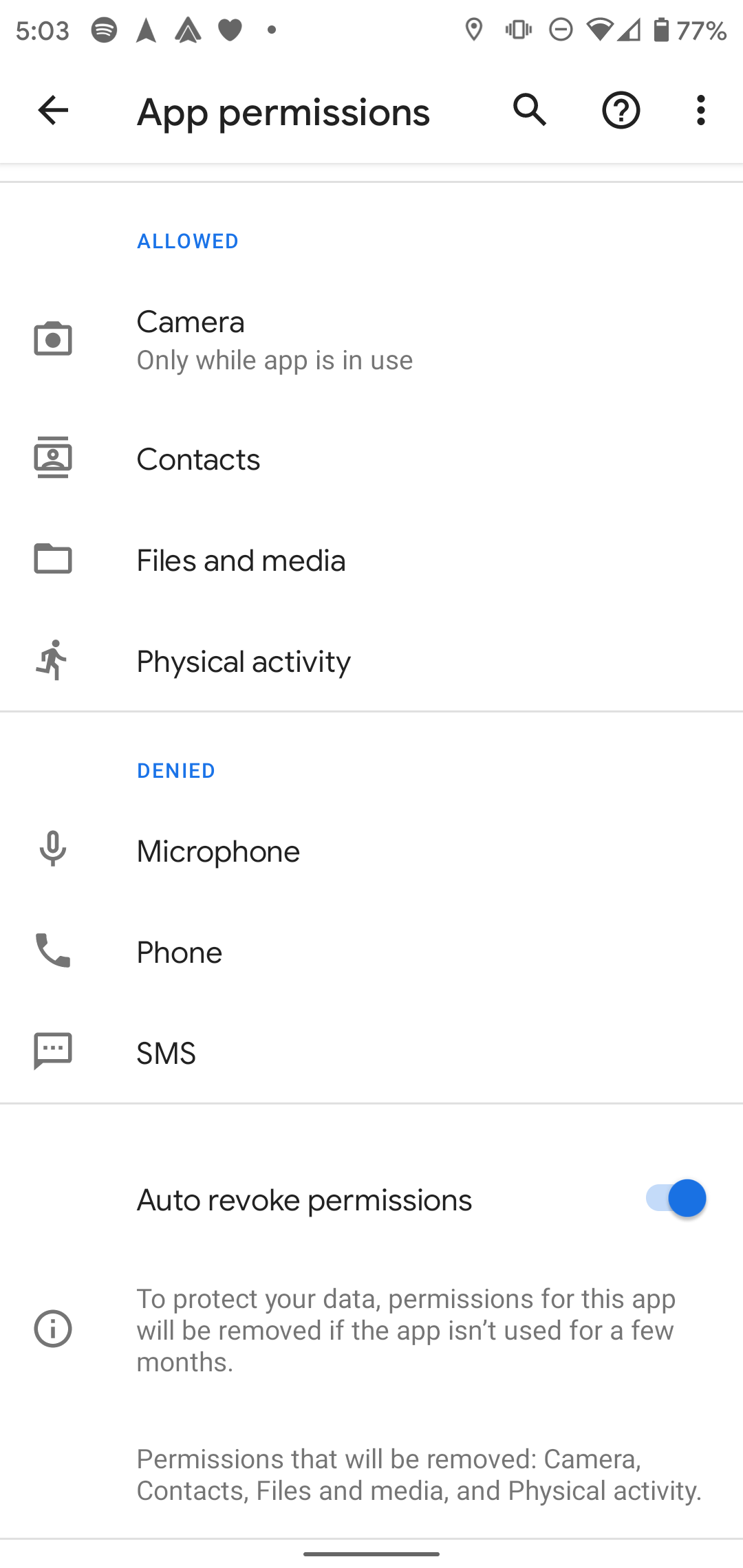 Here's what Android 11's automatically revoked permissions look like once they're triggered