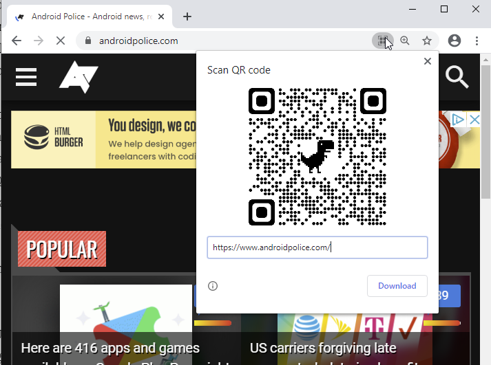 Chrome QR-code sharing feature goes live in Canary (with a little dino ...