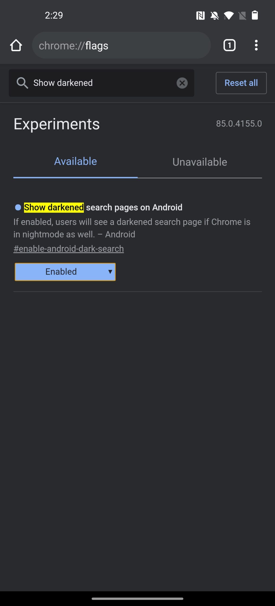Chrome tests dark theme for mobile Google Search