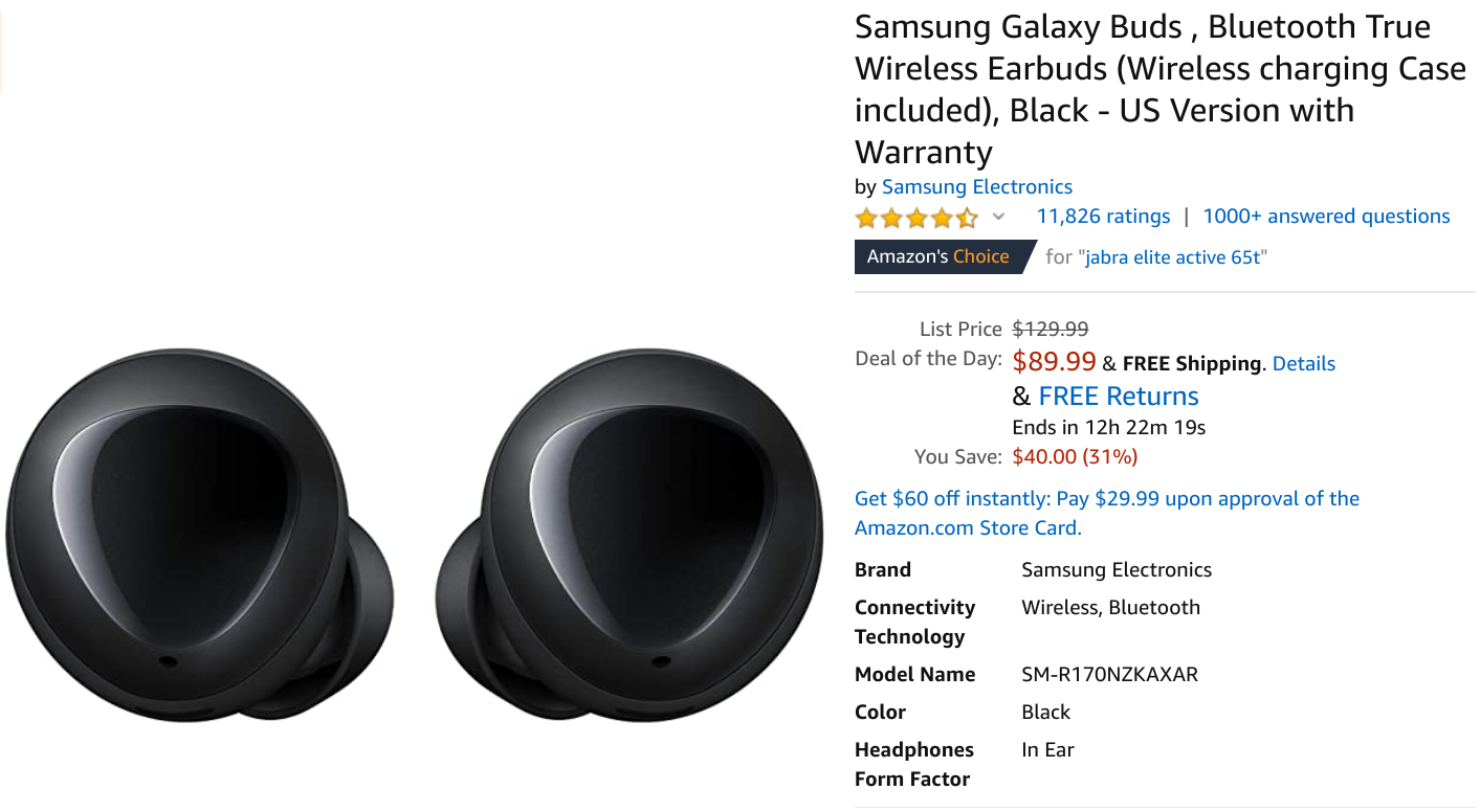 The first-gen Samsung Galaxy Buds are $90 today on Amazon