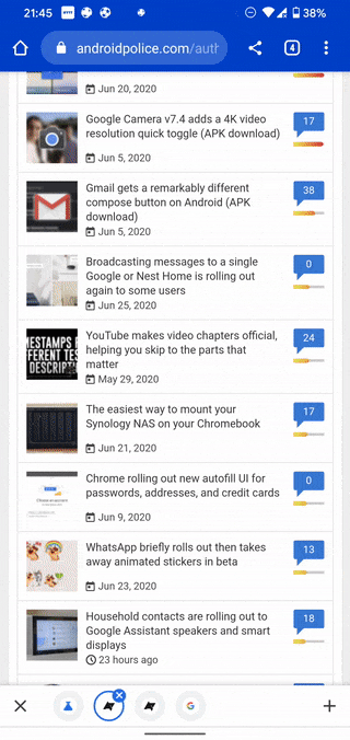 Google is working on a bottom tab switcher strip for Chrome on Android