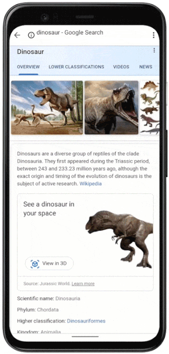 Google is adding dinosaurs to its 3D search models