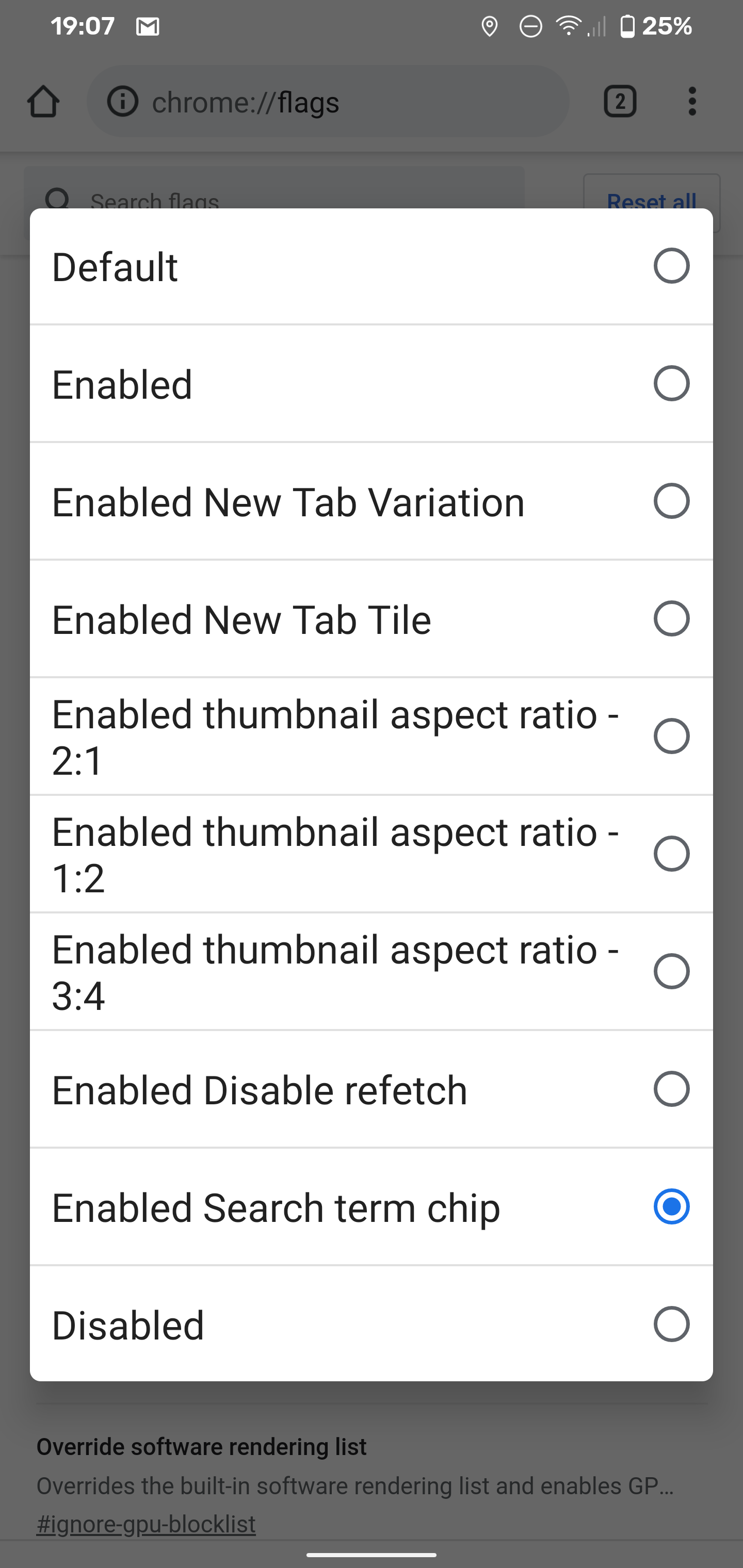 Chrome's crowded grid tab switcher gets trending search suggestion chips