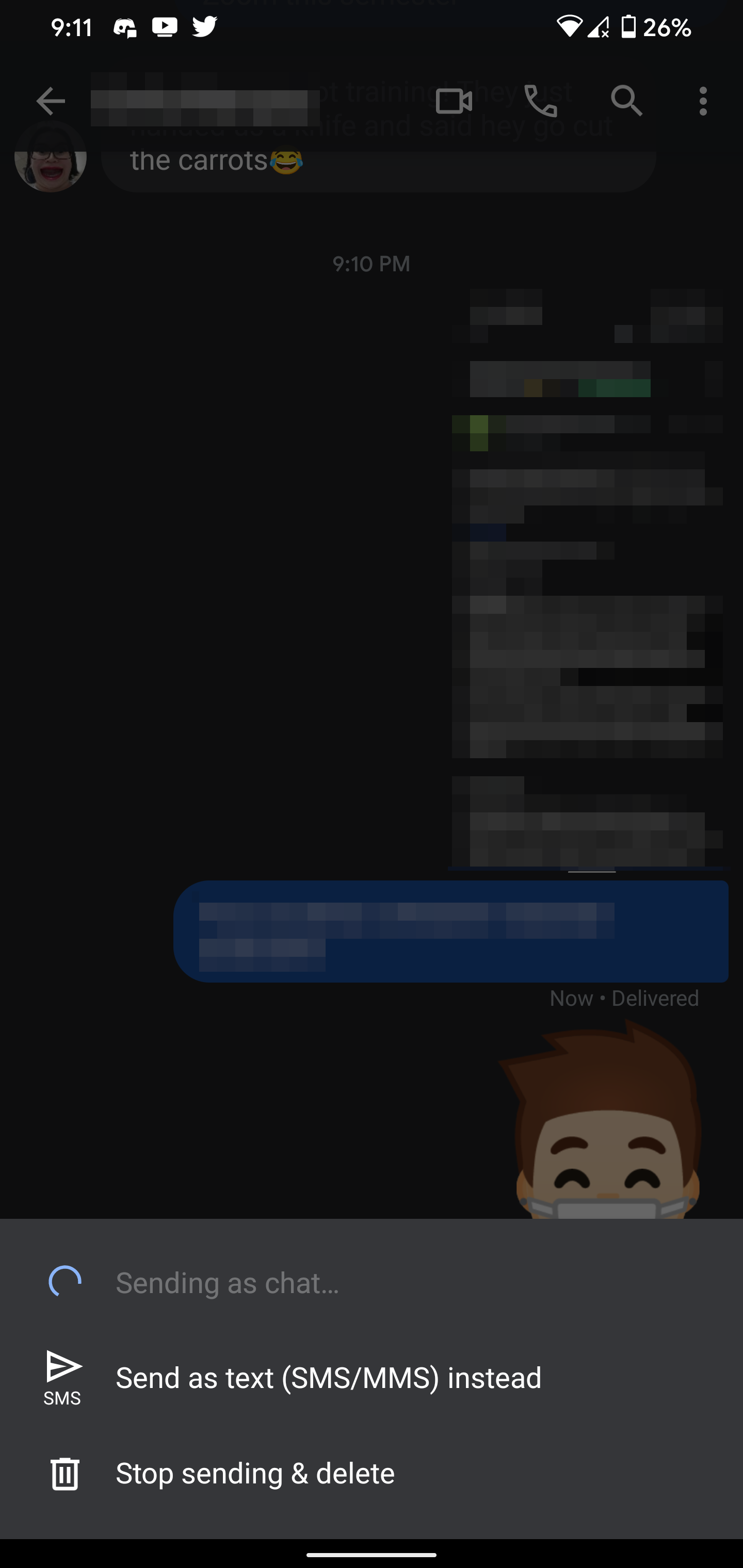 Two quick taps in Google Messages can reroute RCS chat messages as SMS