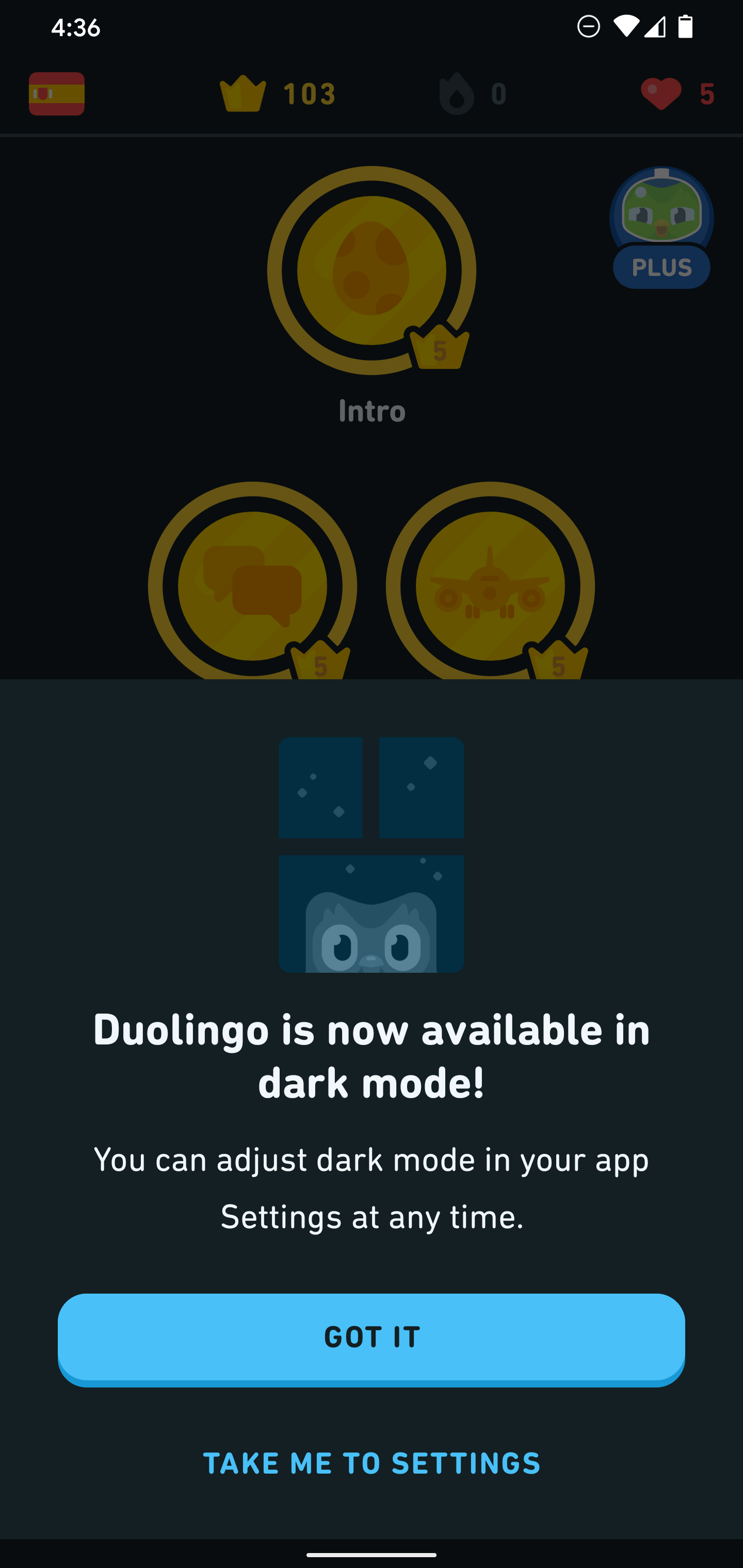 Dark mode is beginning to roll out to many Duolingo users