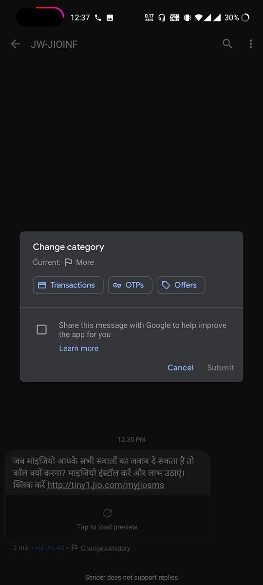 Google Messages conversation categories are about to roll out