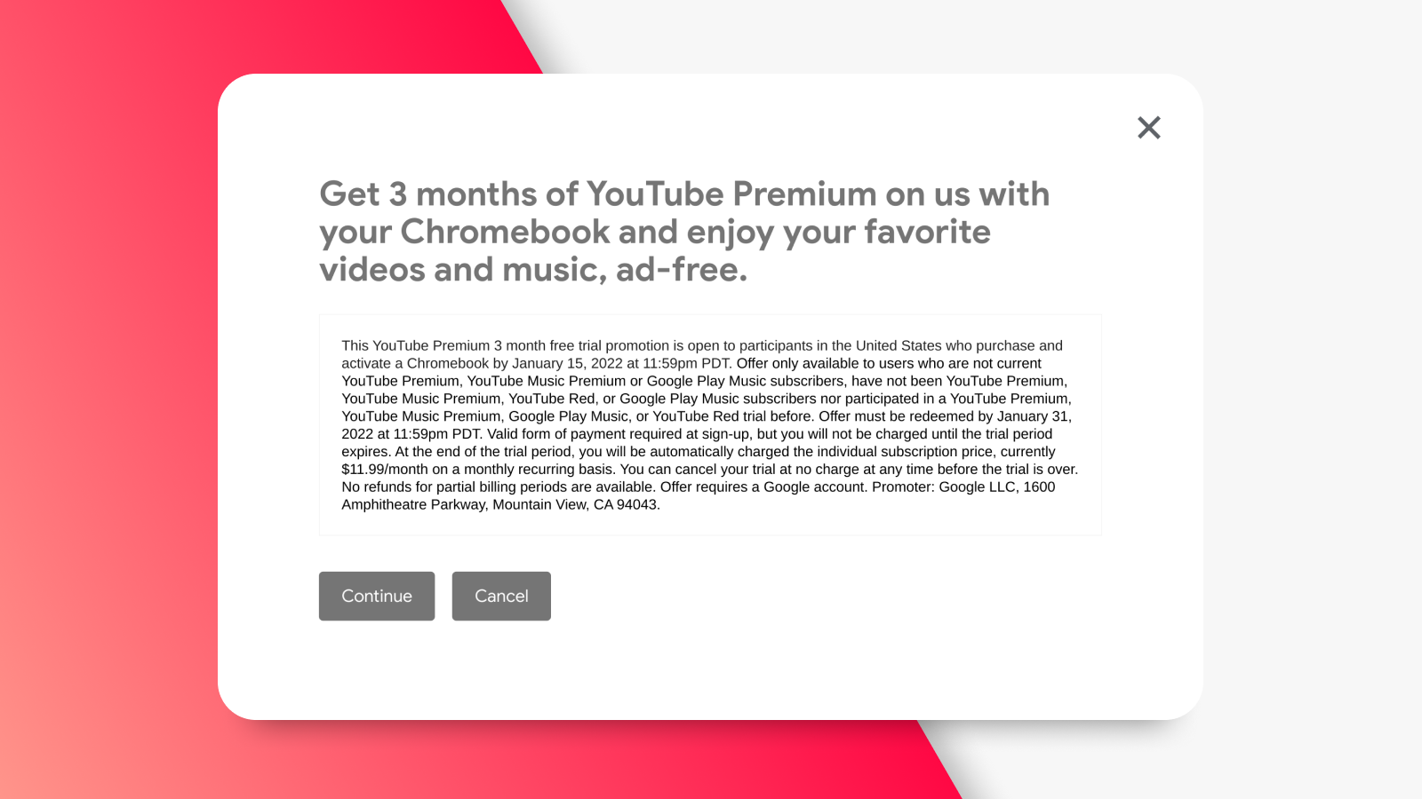 Chromebook owners can get three months of YouTube Premium for free