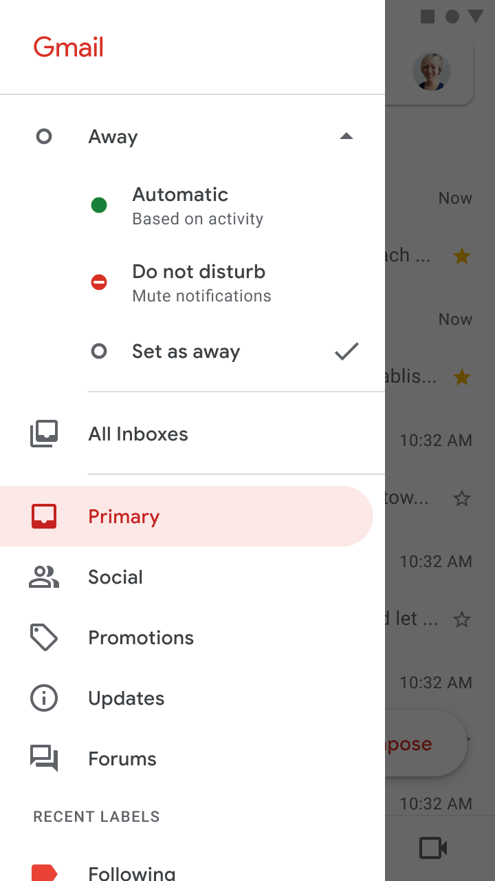 You can now set your Google Chat status to 'away' from Gmail on Android