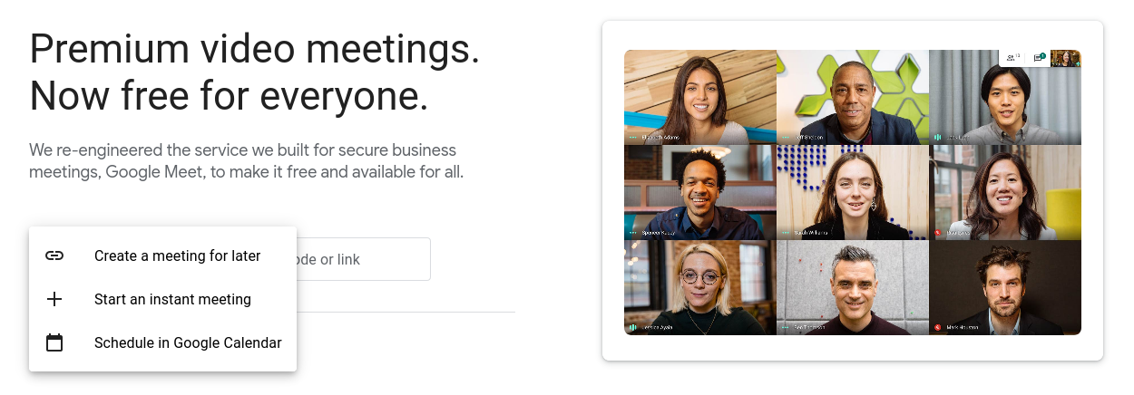Google Meet introduces new options for creating a meeting