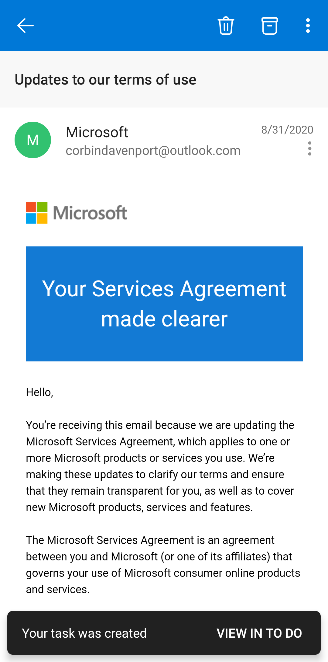 Microsoft Outlook can now create To Do tasks from emails